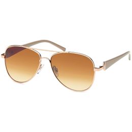 Pilotenbrille styleBREAKER "Pilotenbrille mit Strass Edle Fliegerbrille", Damen, braun (gestell gold, braun, glas braun verlaufend), Modisch, Sonnenbrillen