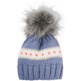 Strickm&uuml;tze styleBREAKER "Kinder Strick Bommelm&uuml;tze Herzmuster", Jungen, blau, Modisch, M&uuml;tzen Strickm&uuml;tze