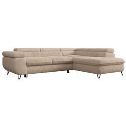 ECKSOFA PEDRO L Beige Pl&uuml;sch - Rechts Seite