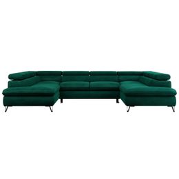 WOHNLANDSCHAFT PEDRO U Velvet Gr&uuml;n