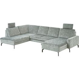Wohnlandschaft DIE PLANBAR "ZE-EM20028 U-Form, Breite 332 cm", amira salbei, B:332cm T:220cm, 100% Polyester, Sofas, Wohnlandschaft, wahlweise mit Kopfst&uuml;tzen und Sitztiefenverstellung