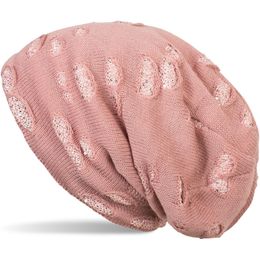 Strickm&uuml;tze styleBREAKER "Feinstrick Beanie mit Pailletten im Destroyed Look", Damen, rosa (altrose), 100% Polyacryl PAN., Modisch, M&uuml;tzen Strickm&uuml;tze