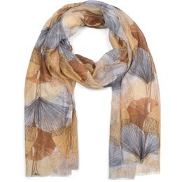 Schal styleBREAKER "Langer Schal Ginkgo Leaves", Damen, gelb (gelb, braun), Obermaterial: 100% Viskose CV., Modisch, Modet&uuml;cher Schal