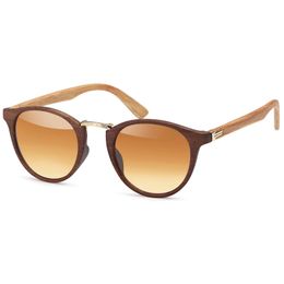 Sonnenbrille styleBREAKER "Panto Sonnenbrille Holzoptik Runde Retro Brille UV400", Damen, braun (gestell braun, gold, glas braun verlauf), Modisch, Sonnenbrillen Sonnenbrille