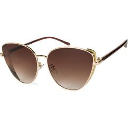 Sonnenbrille styleBREAKER "Cateye Sonnenbrille mit Glitzer Side Shield", Damen, braun (gestell gold, glas braun verlauf), Modisch, Sonnenbrillen Sonnenbrille