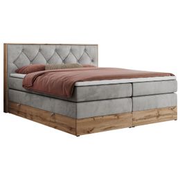 BOXSPRINGBETT VENETO KING 200/200 Hellgrau Velvet - H3
