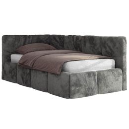 JUGENDBETT ARVO 90/200 - Dunkelgrau Pl&uuml;sch - Multipocket-Matratze - Links Seite