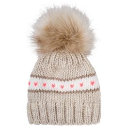 Strickm&uuml;tze styleBREAKER "Kinder Strick Bommelm&uuml;tze Herzmuster", Jungen, beige, Modisch, M&uuml;tzen Strickm&uuml;tze