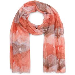 Schal styleBREAKER "Langer Schal Ginkgo Leaves", Damen, orange (orange, braun), Obermaterial: 100% Viskose CV., Modisch, Modet&uuml;cher Schal