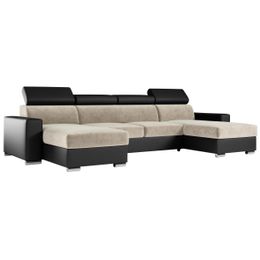 WOHNLANDSCHAFT FOX U Beige/Schwarz - Velvet/Kunstleder