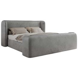 POLSTERBETT EMORA CLASSIC DUO 160/200 - Hellgrau Velvet - Schaum-Matratze