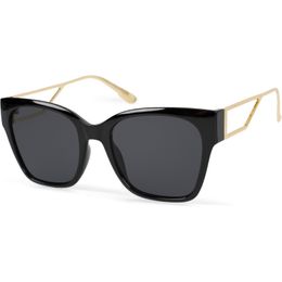 Sonnenbrille styleBREAKER "Oversize Sonnenbrille mit breiten Metall B&uuml;geln", Damen, grau (gestell schwarz, gold, glas grau get&ouml;nt), Modisch, Sonnenbrillen Sonnenbrille