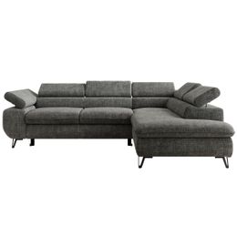 ECKSOFA PABLO L Grau Schenille grob gewebt - Rechts Seite mit Visco Topper
