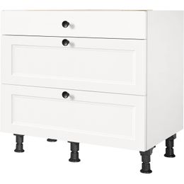 Unterschrank Nobilia "Cascada", vormontiert, mit h&ouml;henverstellbaren Sockelf&uuml;&szlig;en, in den", wei&szlig; (front: lacklaminat wei&szlig;, korpus: wei&szlig;), B:90cm H:87cm T:58,3cm, Schr&auml;nke, Unterschrank, Breiten 30, 45, 60 und 90 cm, mit Schubkasten und Ausz&uuml;gen