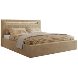 POLSTERBETT GOLD 5 CLASSIC 140/200 - Beige Pl&uuml;sch - ohne Matratze