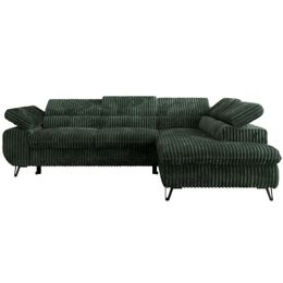 ECKSOFA PABLO L Gr&uuml;n Cord - Rechts Seite mit Visco Topper