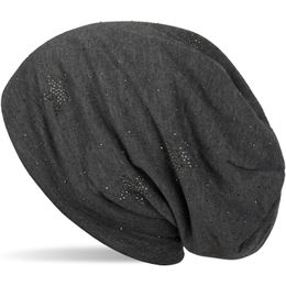 Beanie styleBREAKER "Beanie mit Strass Sterne", Damen, grau (dunkelgrau meliert), Obermaterial: 100% Viskose CV., Modisch, M&uuml;tzen Beanie