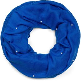 Loop styleBREAKER "Loop Schal mit Perlen Applikation", Damen, blau (royalblau), Obermaterial: 50% Viskose CV. 50% Baumwolle CO., Modisch, Modet&uuml;cher Loop