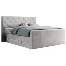 BOXSPRINGBETT KING VELEN 200/200 Hellgrau Velvet - H3