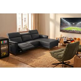 Ecksofa OTTO HOME "LUND, L-Form, 261cm, man. o. elektr. Relaxfunktion (mit USB-A)", schwarz, B:261cm H:97cm T:179cm, Echtleder 100% Echtleder;Kunstleder 100% Polyurethan, Sofas, Ecksofa, und Kopfteilverstellung