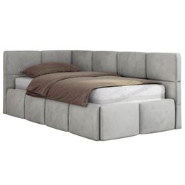 JUGENDBETT ARVO 90/200 - Hellgrau Velvet - Pocket-Matratze - Links Seite