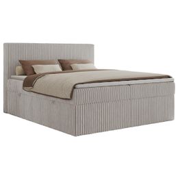 BOXSPRINGBETT TILIANO 200/200 - Hellgrau Cord - H4