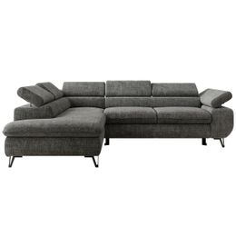 ECKSOFA PABLO L Grau Schenille grob gewebt - Links Seite mit Visco Topper