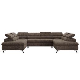 WOHNLANDSCHAFT PABLO U Schenille grob gewebt Braun mit Topper T25