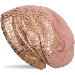 Strickm&uuml;tze styleBREAKER "Feinstrick Beanie mit Metallic Print", Damen, rosa (altrose, gold), 100% Polyacryl PAN., Modisch, M&uuml;tzen Strickm&uuml;tze