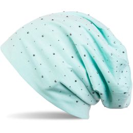 Beanie styleBREAKER "Beanie mit Strass Nieten Applikation", Herren, gr&uuml;n (mint), Obermaterial: 65% Baumwolle CO. 35% Polyester PES., Modisch, M&uuml;tzen Beanie