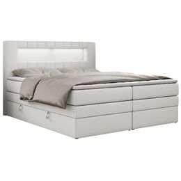 BOXSPRINGBETT GOLD-5 KING LED 140/200 Wei&szlig; Kunstleder - H3