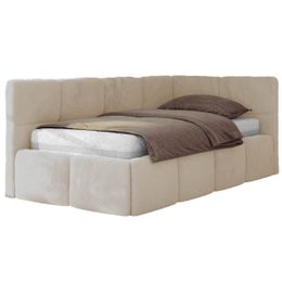 JUGENDBETT ARVO 90/200 - Creme Pl&uuml;sch - Pocket-Matratze - Rechts Seite