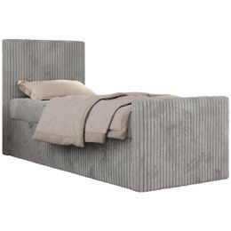 JUGENDBETT TILIO DUO 90/200 - Hellgrau Cord - H4 - Links Seite