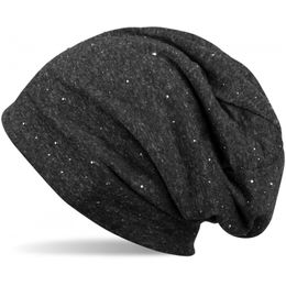 Beanie styleBREAKER "Beanie mit Strass Nieten Applikation", Herren, schwarz (schwarz meliert, used look), Obermaterial: 65% Baumwolle CO. 35% Polyester PES., Modisch, M&uuml;tzen Beanie