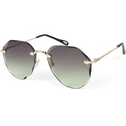 Pilotenbrille styleBREAKER "Rahmenlose Piloten Sonnenbrille mit Diamant Schliff", Damen, gr&uuml;n (gestell gold, glas grau, gr&uuml;n verlauf), Modisch, Sonnenbrillen