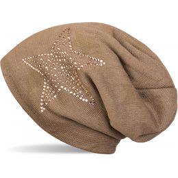 Strickm&uuml;tze styleBREAKER "Feinstrick Beanie mit Strass Stern", Damen, braun, 100% Viskose CV., Modisch, M&uuml;tzen Strickm&uuml;tze