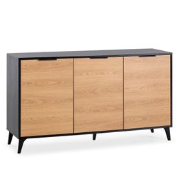 SIDEBOARD Kalma 3 T&uuml;ren Schwarz/Eiche