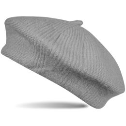 Baskenm&uuml;tze styleBREAKER "Feinstrick Baskenm&uuml;tze mit Streifen Muster", Damen, grau, Obermaterial: 100% Polyacryl PAN., Modisch, M&uuml;tzen