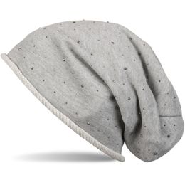 Beanie styleBREAKER "Beanie mit Strass Nieten", Damen, grau (hellgrau), Obermaterial: 95% Baumwolle CO. 5% Elasthan EL., Modisch, M&uuml;tzen Beanie