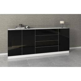 borchardt M&ouml;bel Sideboard BORCHARDT M&Ouml;BEL "Vaasa, Kommode mit 3 T&uuml;ren und 4 Schubk&auml;sten auf Kugelf&uuml;hrungen", schwarz (wei&szlig; matt, schwarz hochglanz), B:190cm H:79cm T:35cm, Holzwerkstoff, Sideboards, Sideboard, Breite 190 cm