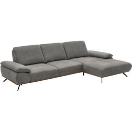 Ecksofa DIE PLANBAR "PN-EM18063 L-Form", grau (granit), B:322cm H:89cm T:187cm, Sichtrahmen: Aus Spannplatte mit augesetzten Weildeiche funiert, Sofas, Ecksofa, wahlweise mit echt bezogenem R&uuml;cken und Sitztiefenverstellung