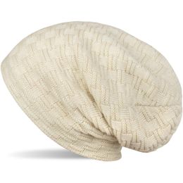 Strickm&uuml;tze styleBREAKER "Feinstrick Beanie mit Flecht Muster und Teddyfleece", Damen, wei&szlig; (creme, beige), 100% Viskose CV., Modisch, M&uuml;tzen Strickm&uuml;tze