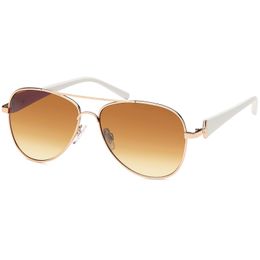 Pilotenbrille styleBREAKER "Pilotenbrille mit Strass Edle Fliegerbrille", Damen, braun (gestell gold, wei&szlig;, glas braun verlaufend), Modisch, Sonnenbrillen