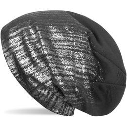 Strickm&uuml;tze styleBREAKER "Feinstrick Beanie mit Metallic Print", Damen, grau (dunkelgrau, silber), 100% Polyacryl PAN., Modisch, M&uuml;tzen Strickm&uuml;tze