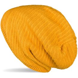 Strickm&uuml;tze styleBREAKER "Strick Beanie M&uuml;tze mit Thermo-Fleece", Damen, gelb (curry), 100% Polyacryl PAN. Futter: 100% Polyester PES., Modisch, M&uuml;tzen Strickm&uuml;tze