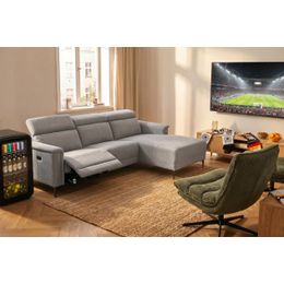 Ecksofa OTTO HOME "LUND, L-Form, 261cm, man. o. elektr. Relaxfunktion (mit USB-A)", grau (hellgrau), B:261cm H:97cm T:179cm, Webstoff 100% Polyester, Sofas, Ecksofa, und Kopfteilverstellung