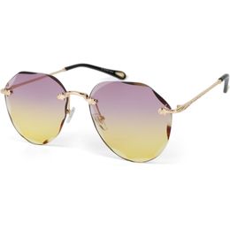 Pilotenbrille styleBREAKER "Rahmenlose Piloten Sonnenbrille mit Diamant Schliff", Damen, lila (gestell gold, glas violett, gelb verlauf), Modisch, Sonnenbrillen