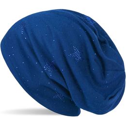 Beanie styleBREAKER "Beanie mit Strass Sterne", Damen, blau (royalblau), Obermaterial: 100% Viskose CV., Modisch, M&uuml;tzen Beanie