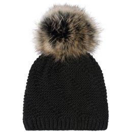 Bommelm&uuml;tze styleBREAKER "Einfarbige Strick Bommelm&uuml;tze mit Thermo-Fleece", Damen, schwarz, 75% Polyacryl PAN. 15% Polyamid PA. 10% Wolle WO., Modisch, M&uuml;tzen