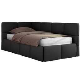 JUGENDBETT ARVO 90/200 - Schwarz Kunstleder - ohne Matratze - Links Seite